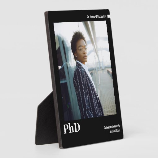 Minimal Black White Photo PhD Graduation Plaque | Zazzle