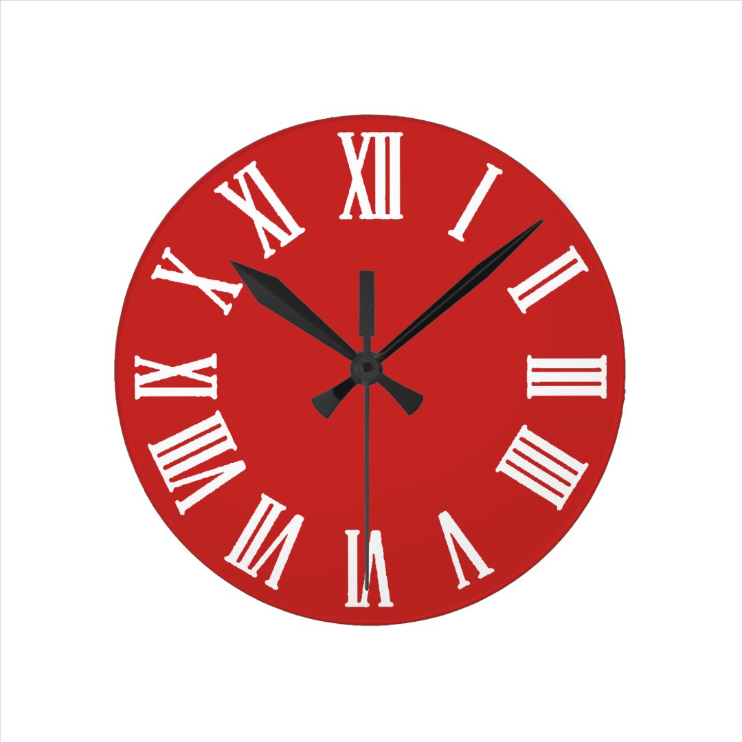 Minimal Black White Red Roman Numbers Round Clock | Zazzle