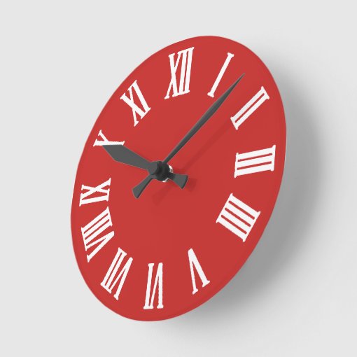 Minimal Black White Red Roman Numbers Round Clock | Zazzle