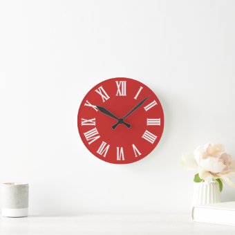 Minimal Black White Red Roman Numbers Round Clock | Zazzle