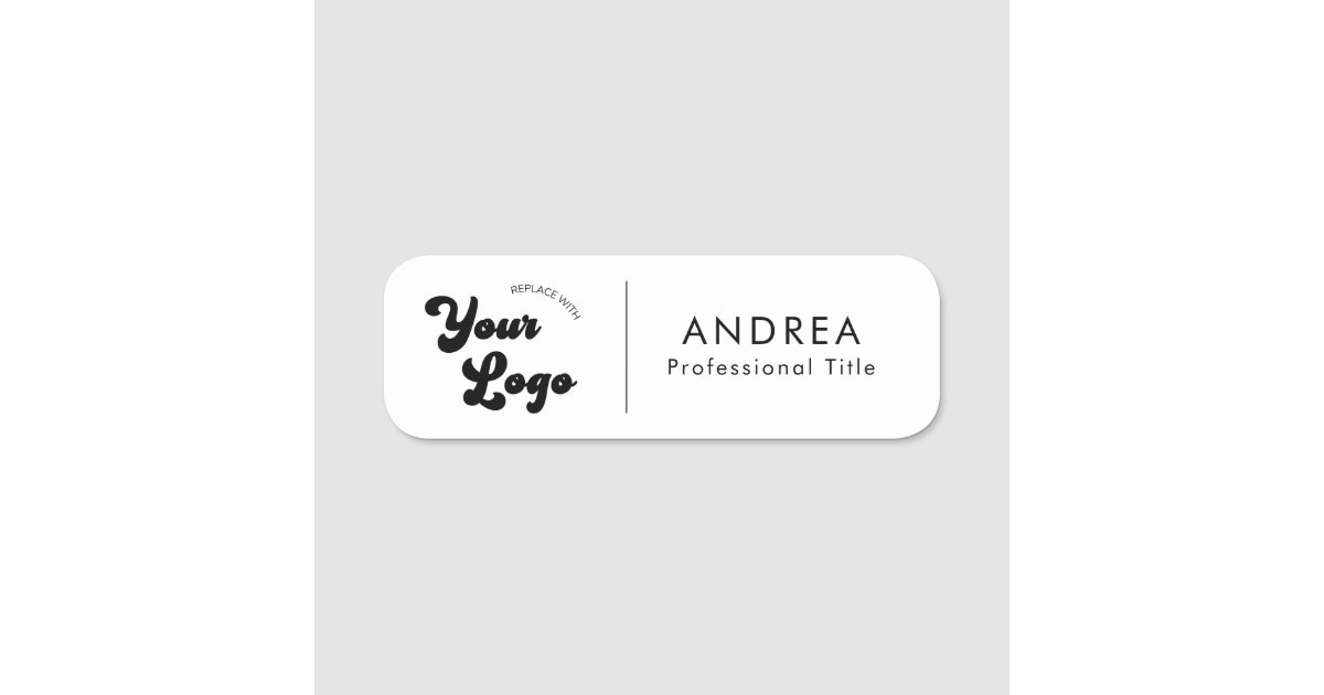 Minimal Black White Safety Pin Name Custom Logo Name Tag | Zazzle