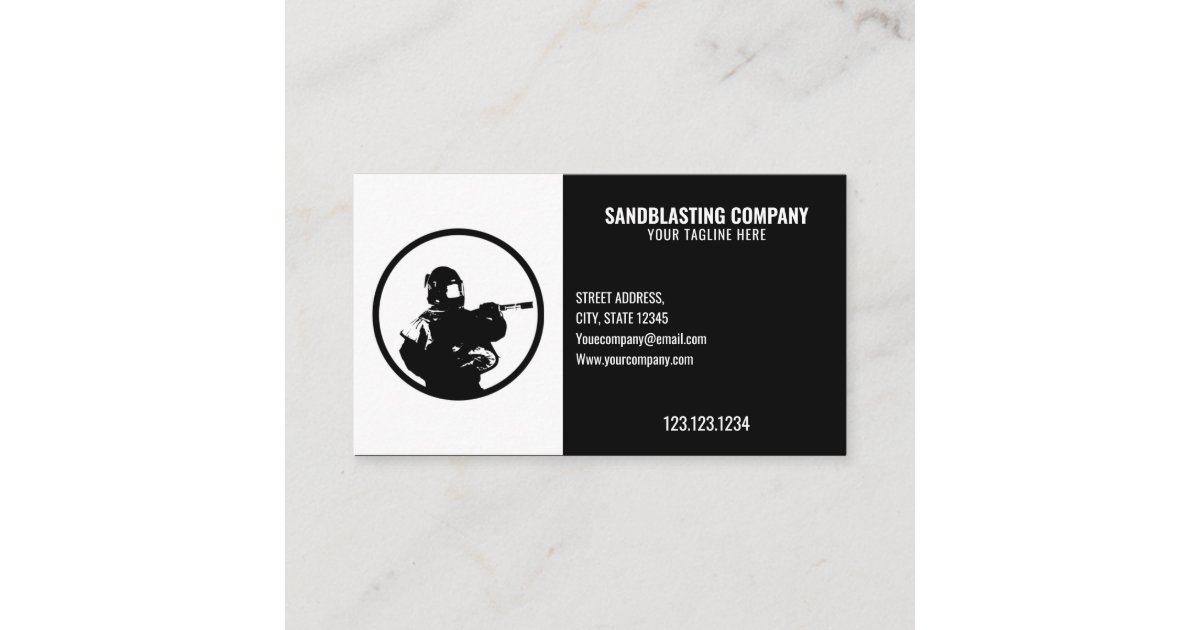 Minimal Black & White Sandblasting Business Card | Zazzle