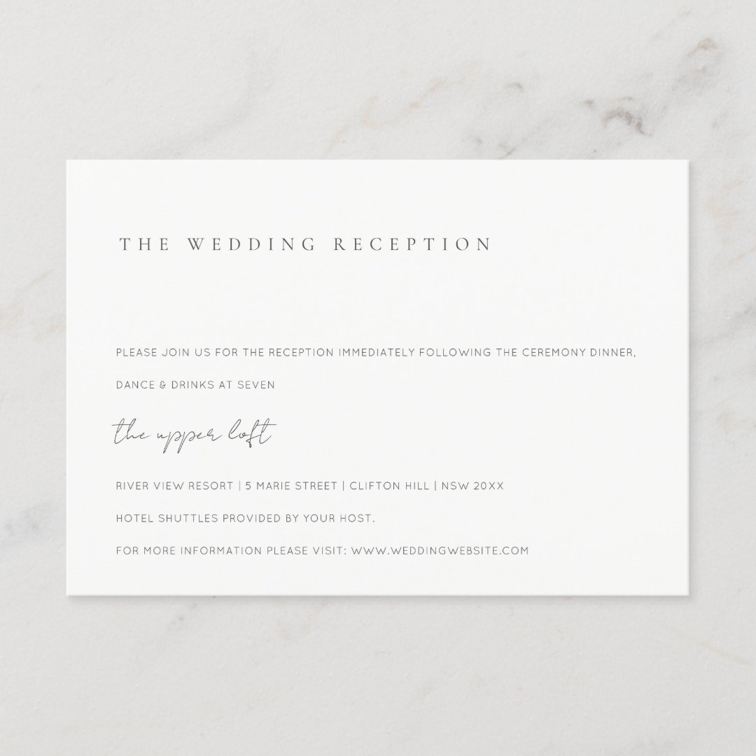 Minimal Black & White Typography Wedding Reception Enclosure Card | Zazzle