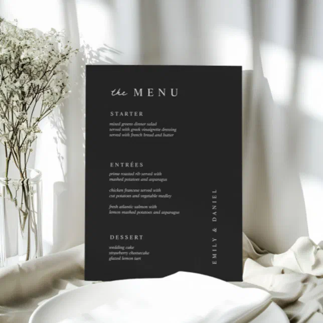 Minimal Black&White Wedding MENU | Zazzle