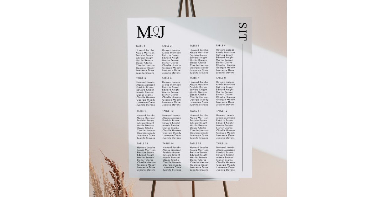 Minimal Black White Wedding Seating Chart MADDY | Zazzle