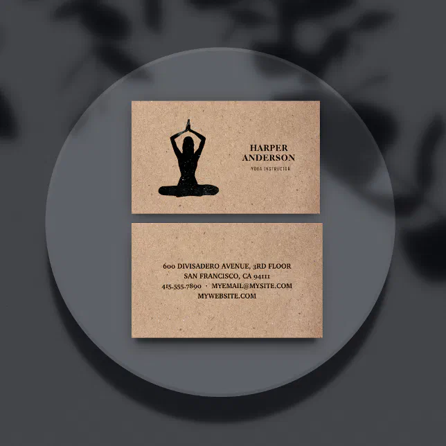 Minimal Black Yoga Instructor Professional Logo Business Card | Zazzle