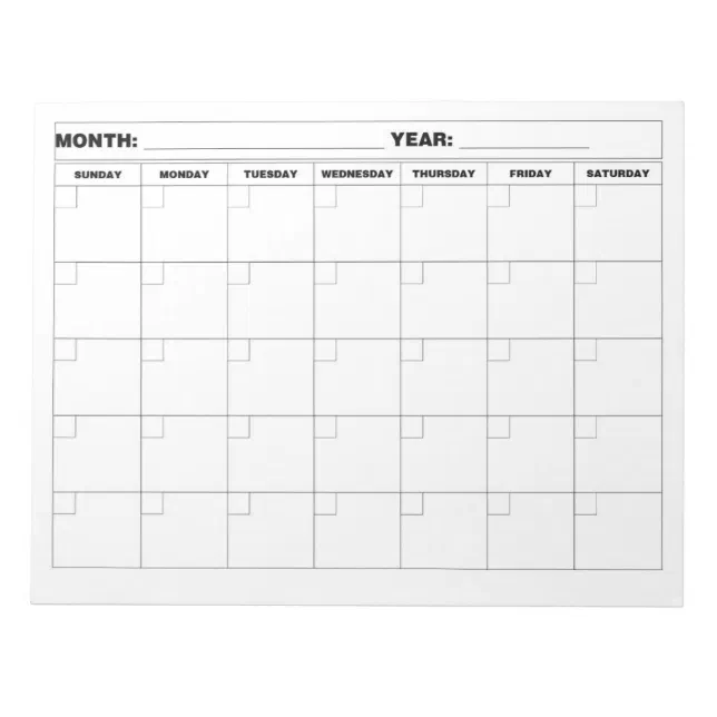 Minimal Blank Calendar Notepad | Zazzle