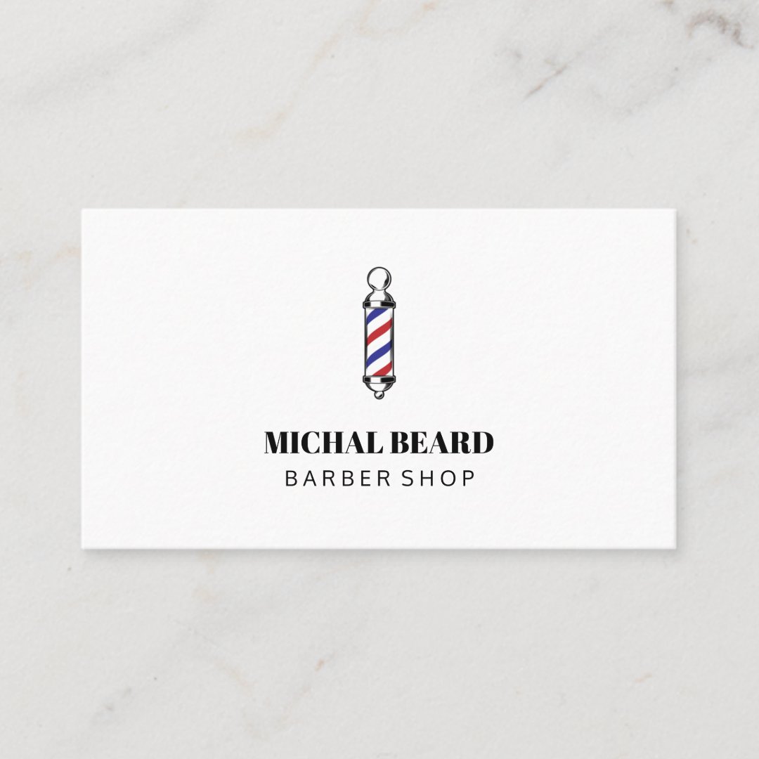 Minimal Blue Red Barber Shop Hair beard Business Card | Zazzle
