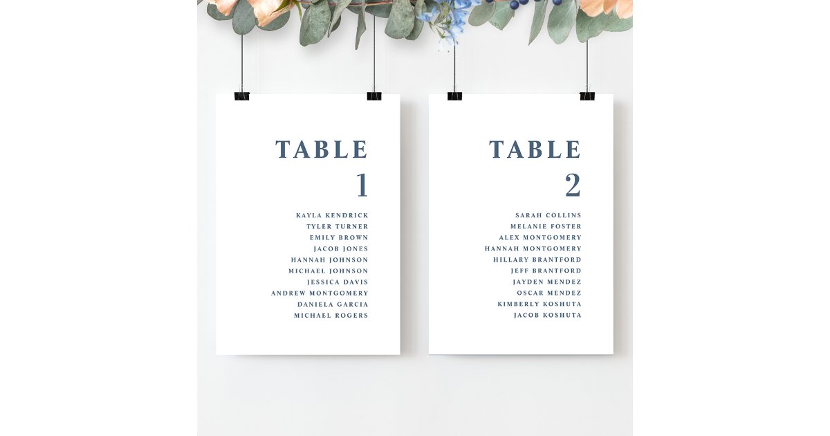 Minimal, Blue Seating Plan Cards with Guest Names | Zazzle