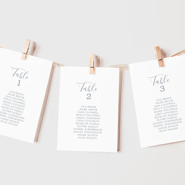 Minimal Blue Table Number Seating Chart Cards | Zazzle