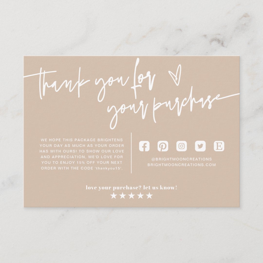 Minimal Boho Beige Earth Thank You Package Insert | Zazzle