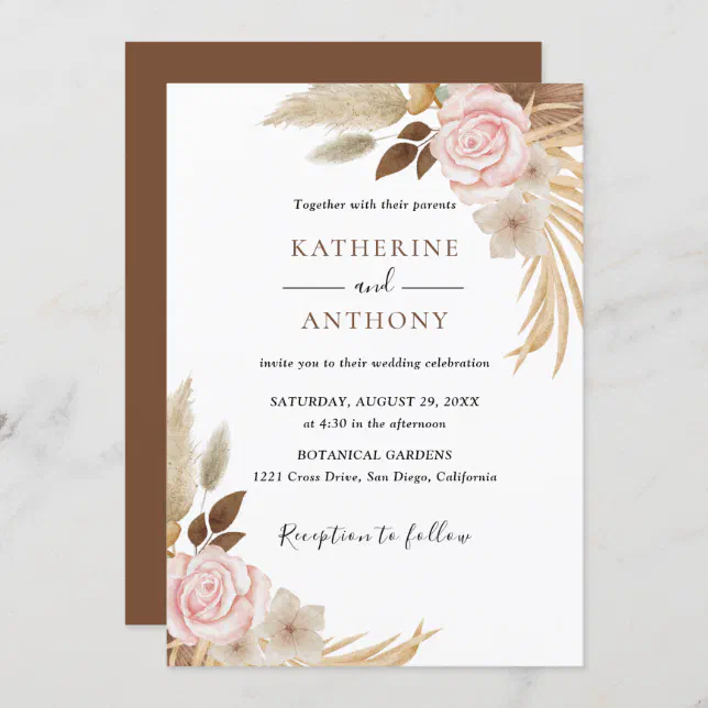 Minimal Boho Floral Wedding Invitation | Zazzle