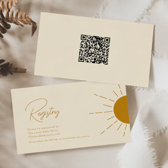 Minimal Boho Sunshine Beige QR Code Baby Registry Enclosure Card | Zazzle