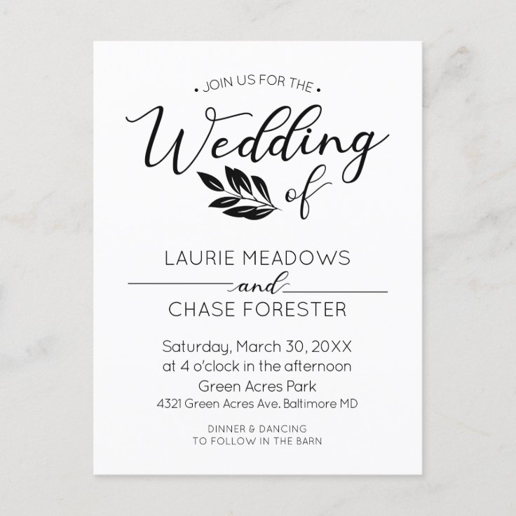 Minimal Branch Wedding Invitation Postcard | Zazzle