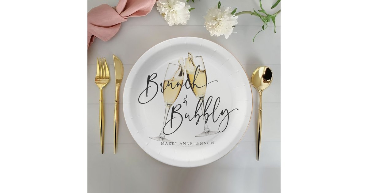 Minimal Bridal Brunch and Bubbly Paper Plates | Zazzle