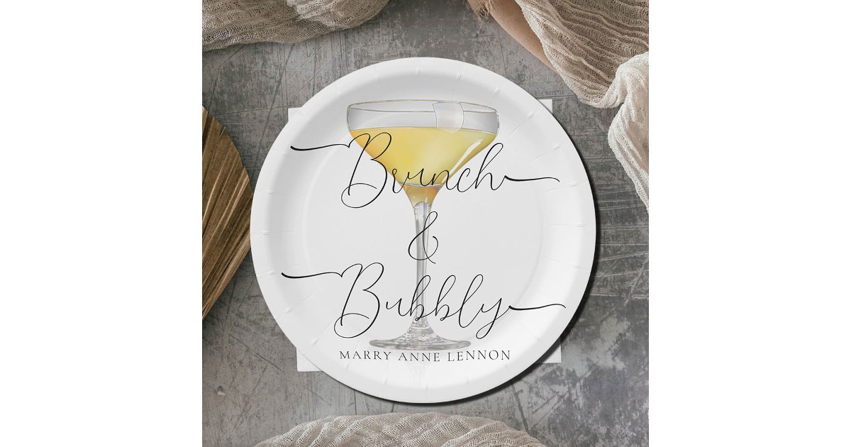 Minimal Bridal Brunch Champagne Party Paper Plates | Zazzle
