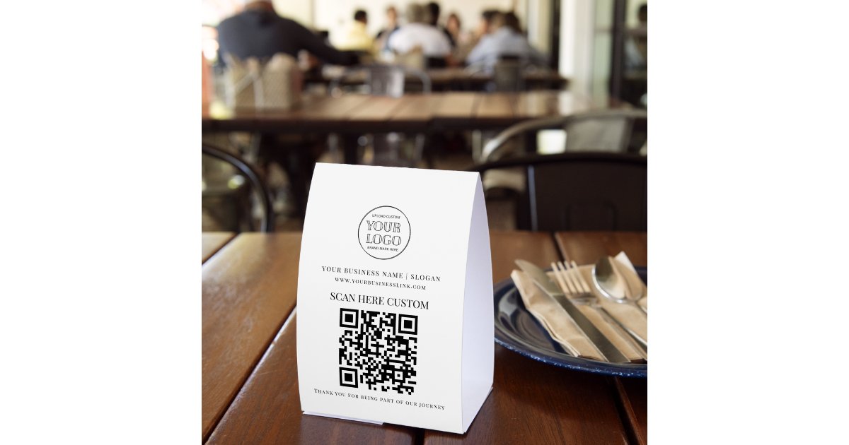 Minimal Business Logo Scan QR CODE Paper Table Tent | Zazzle