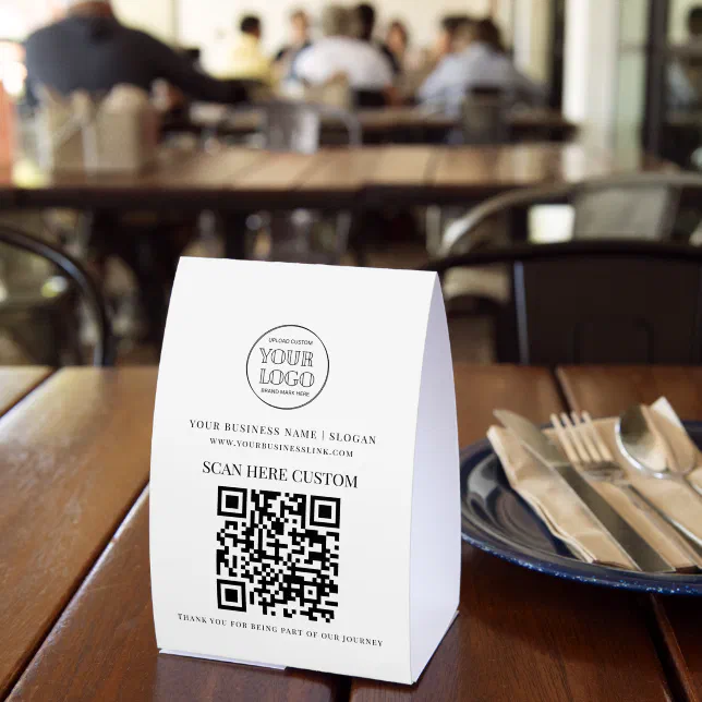 Minimal Business Logo Scan QR CODE Paper Table Tent | Zazzle
