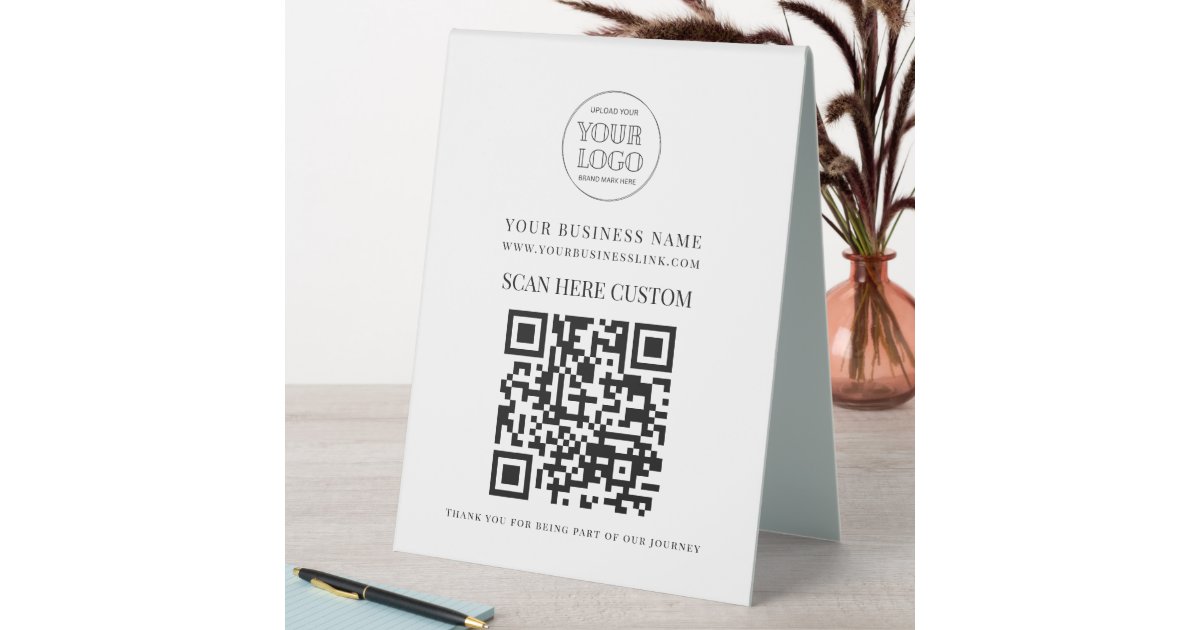 Minimal Business Logo Scan QR CODE Table Tent | Zazzle