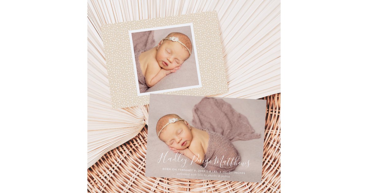 Minimal Calligraphy Script Baby Girl Photo Birth Announcement | Zazzle