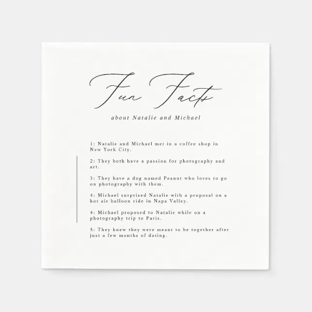 Minimal Calligraphy Script Funny Fun Facts Wedding Napkins | Zazzle