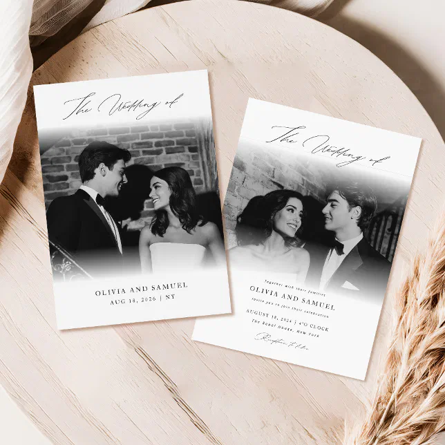 Minimal Calligraphy Script Overlay Photo Wedding Invitation | Zazzle