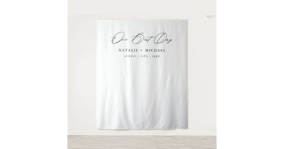 Minimal Calligraphy Wedding Photo Booth Backdrop | Zazzle