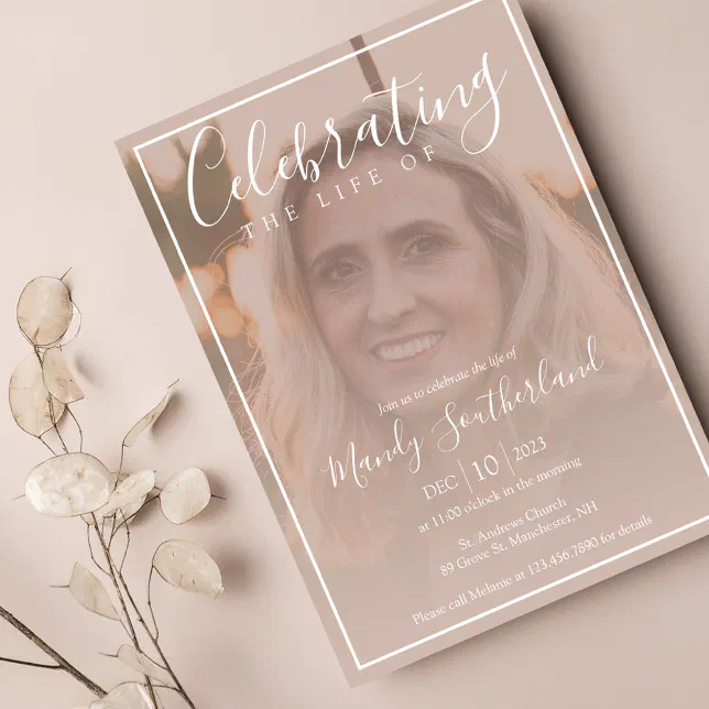 Minimal Celebration of Life Elegant Script Photo Invitation | Zazzle