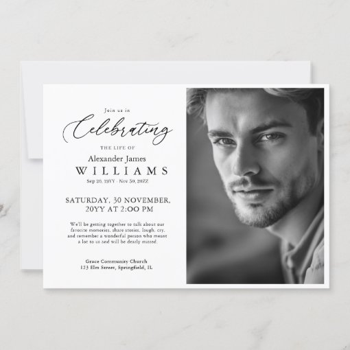 Minimal Celebration of Life Photo Memorial Funeral Invitation | Zazzle