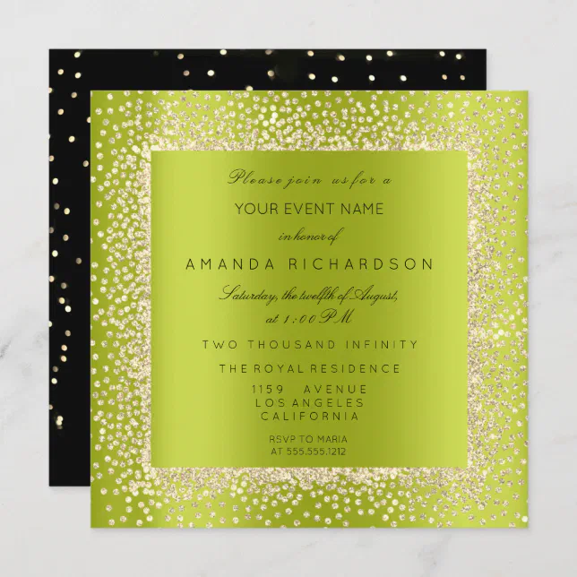 Minimal Champaigne Gold Black Confetti Sepia Green Invitation | Zazzle