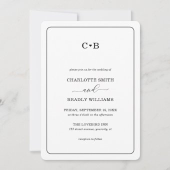 Minimal Chic Black and White Round Border Wedding Invitation | Zazzle