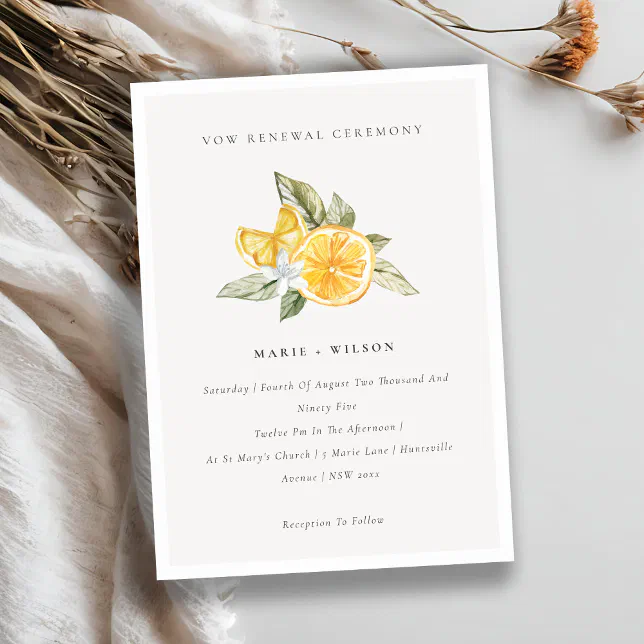 Minimal Chic Lemon Boho Fauna Vow Renewal Invite | Zazzle