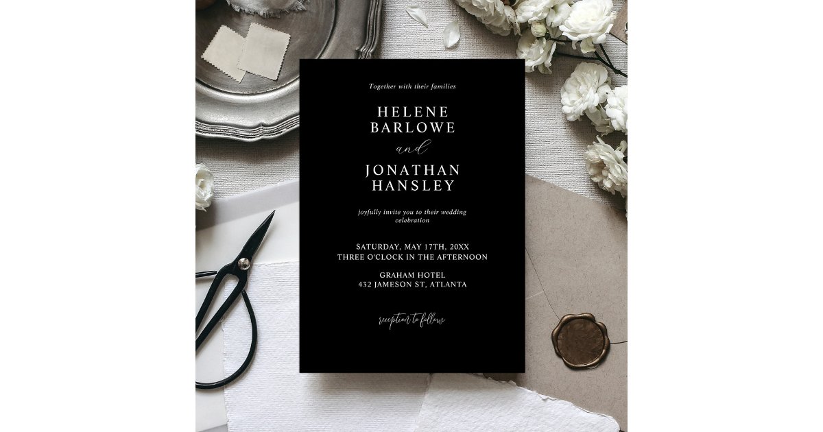 Minimal Chic Modern Elegant Black Wedding Invitation | Zazzle