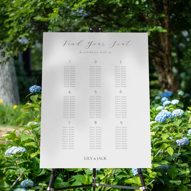 Minimal Chic Wedding Custom 9 Seating Chart Foam Board | Zazzle