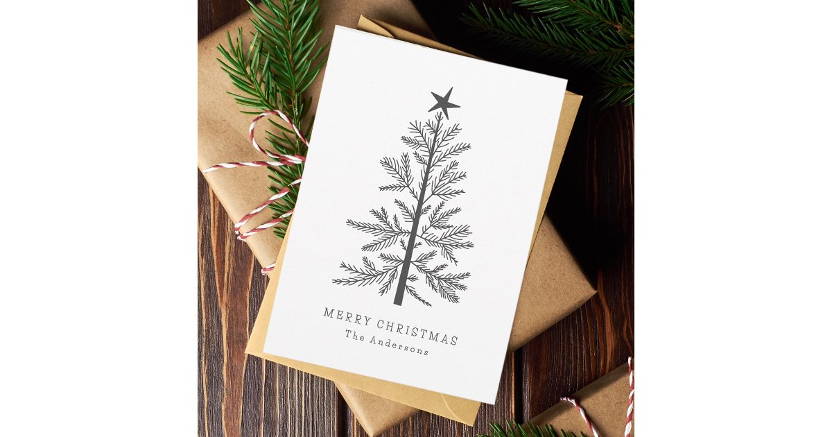 Minimal Christmas Pine Tree Photo Holiday Card | Zazzle