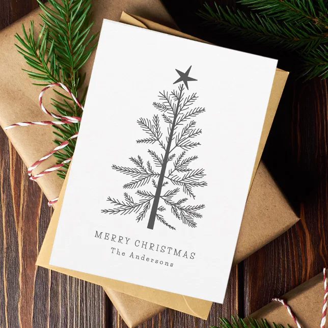 Minimal Christmas Pine Tree Photo Holiday Card | Zazzle