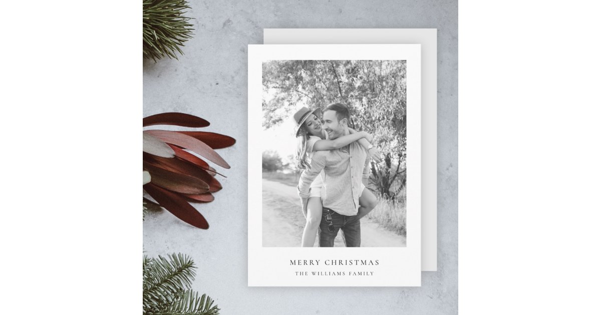 Minimal Christmas | Simple Black and White Photo Holiday Card | Zazzle