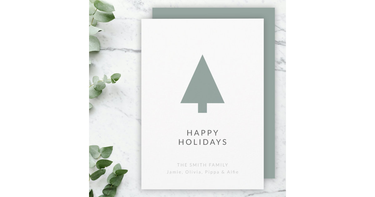 Minimal Christmas Tree | Sage Green Clean Simple Holiday Card | Zazzle