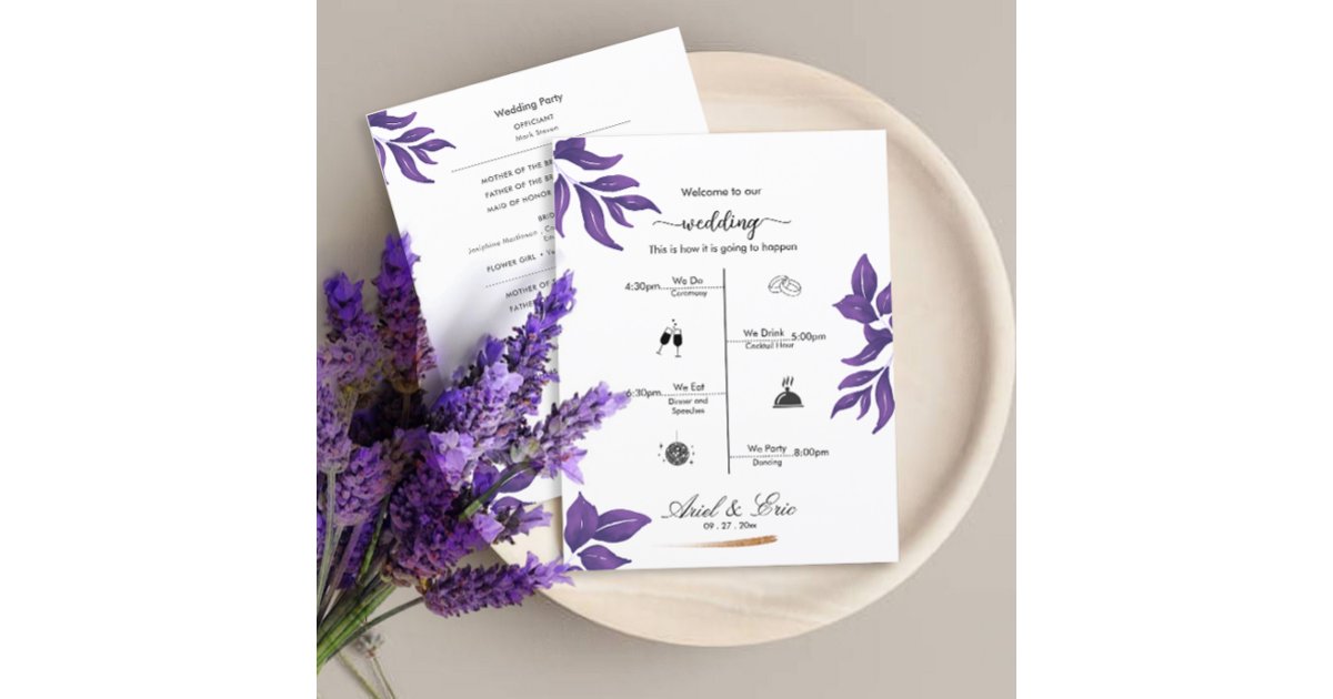 Minimal Classic Elegant Purple Wedding Program | Zazzle