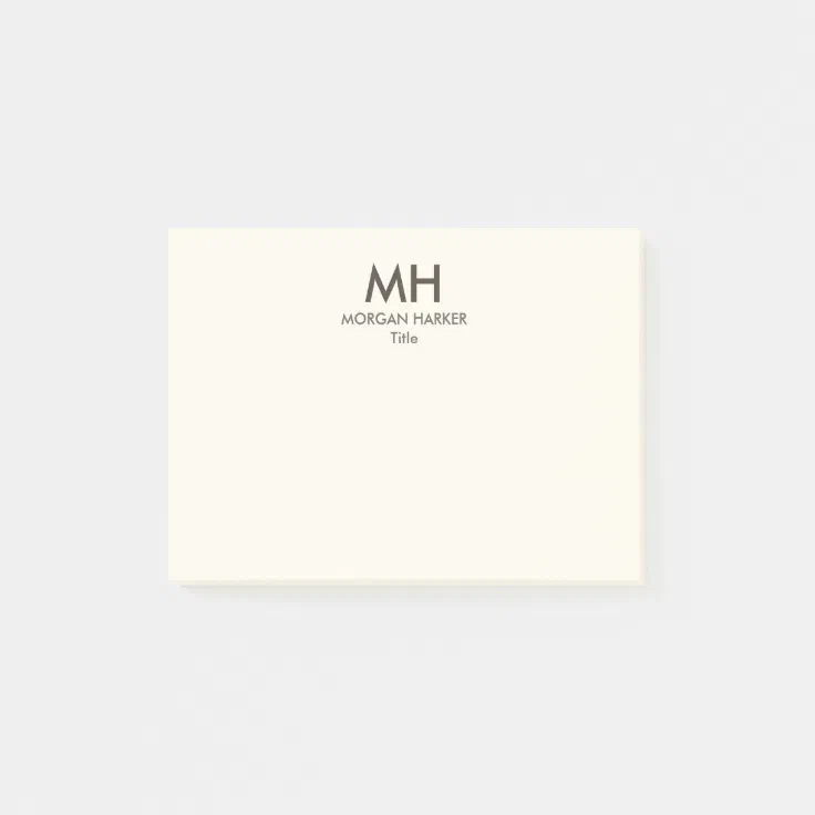 Minimal Clean Initials Neutral Post-it Notes | Zazzle