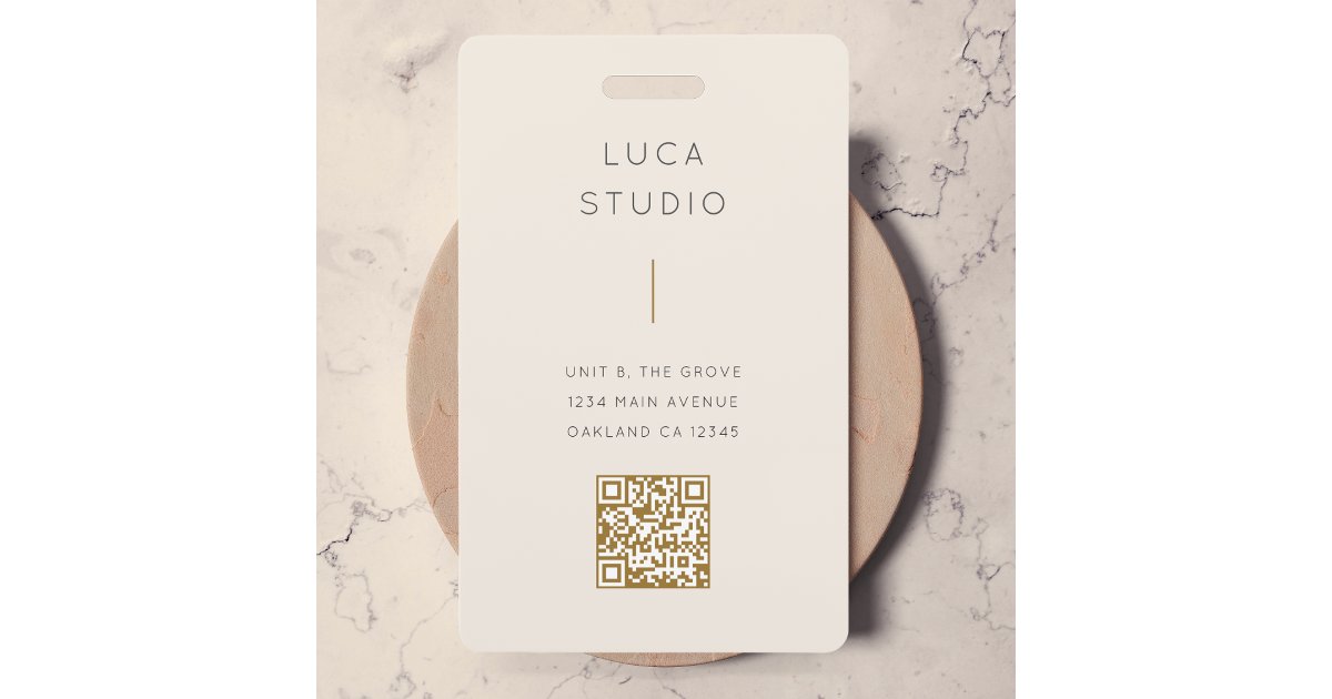 Minimal Clean Simple Modern QR Code Gold and Cream Badge | Zazzle