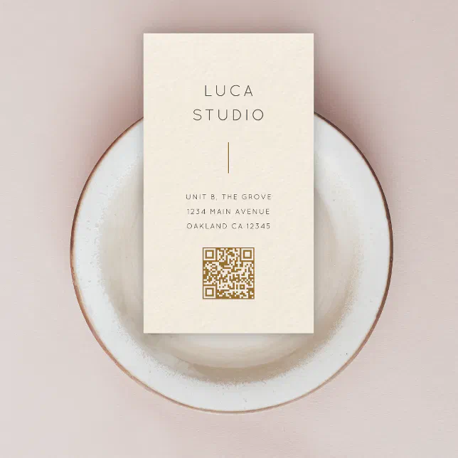 Minimal Clean Simple Modern QR Code Gold and Cream Business Card | Zazzle