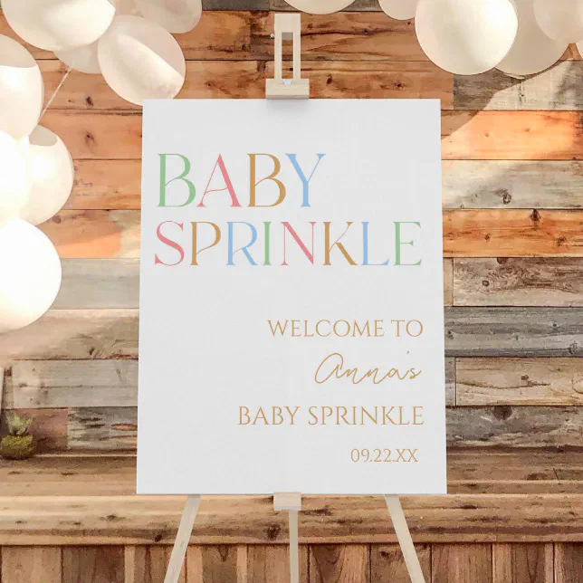 Minimal Colorful Modern Baby Sprinkle Welcome Sign | Zazzle