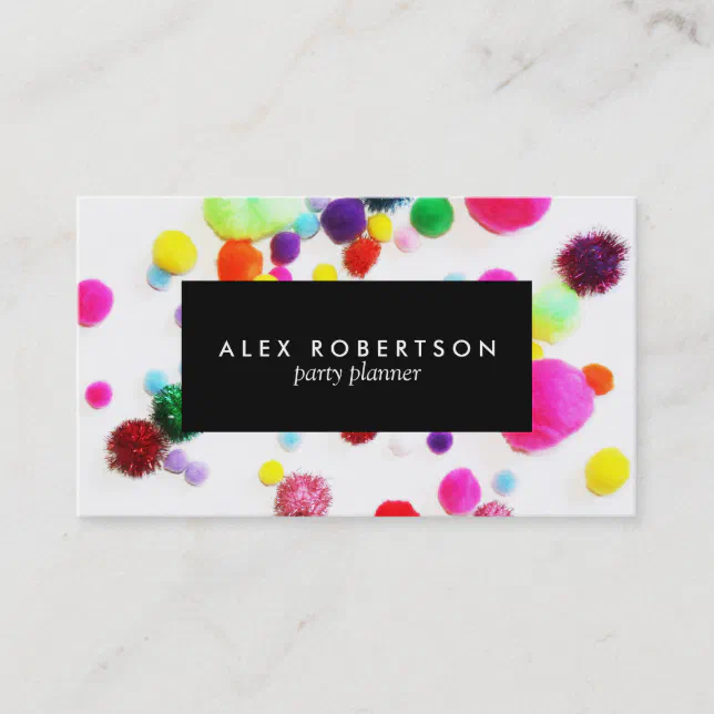 Minimal colorful pom pom business card | Zazzle
