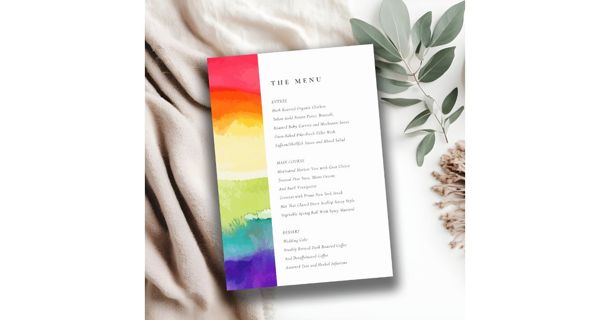 Minimal Colorful Pride Rainbow Wedding Menu Card | Zazzle