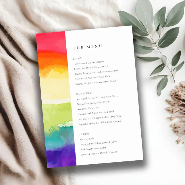 Minimal Colorful Pride Rainbow Wedding Menu Card | Zazzle