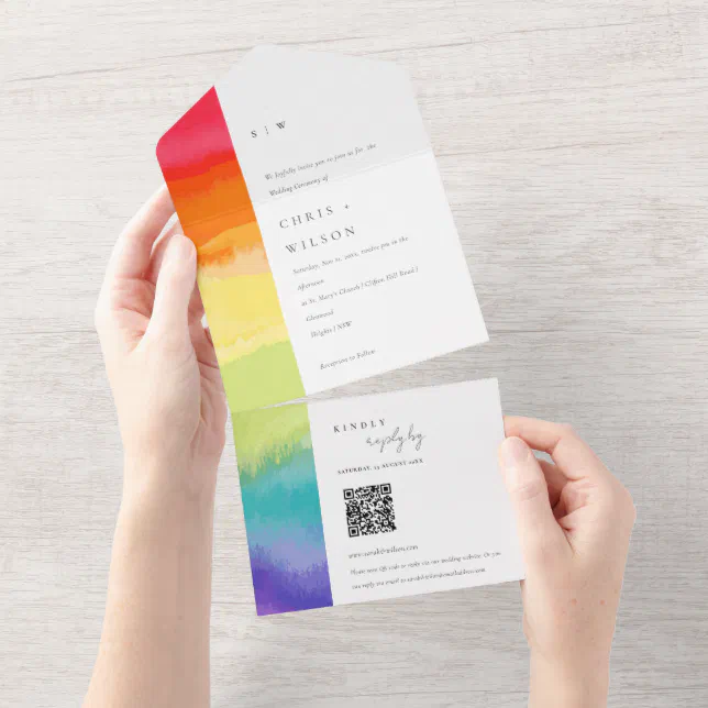 Minimal Colorful Pride Rainbow Wedding QR CODE All In One Invitation ...