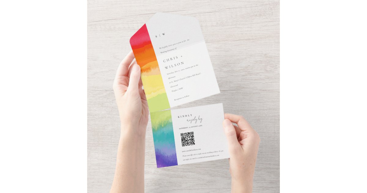 Minimal Colorful Pride Rainbow Wedding QR CODE All In One Invitation ...