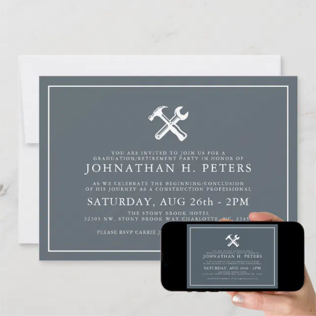 Minimal Construction Graduation|Retirement Invite | Zazzle