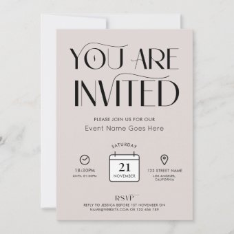 Minimal Cream Beige Trendy Font Business Party Invitation | Zazzle